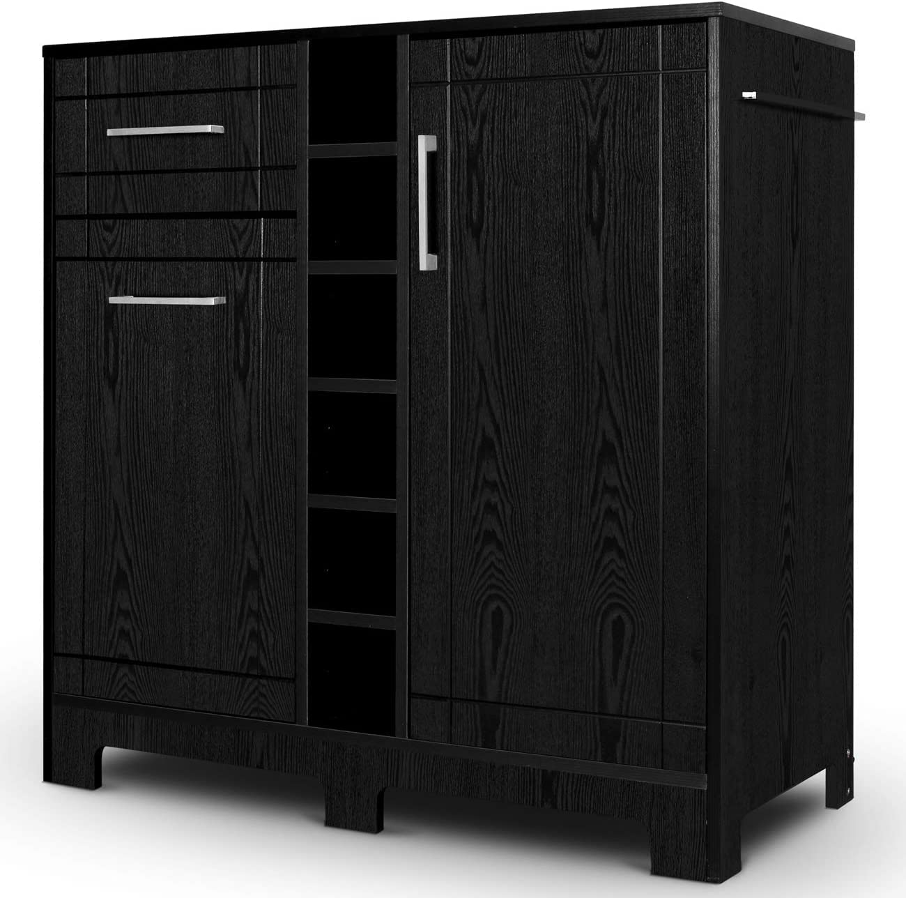 BELLEZE Wine Cabinet with Drawers, Storage Shelves and 6-Bottle Wine Rack, Sideboard Buffet, Coffee Bar, Cupboard for Dining Room, Kitchen, Living Room -Vietti (Light Black)