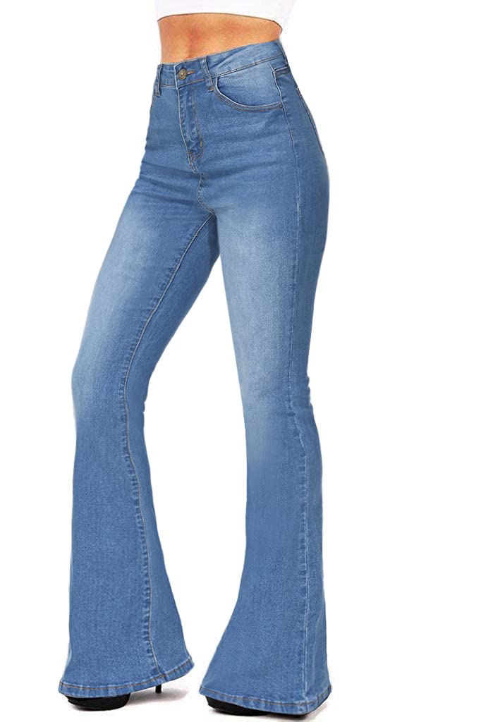 KDF Flare Jeans for Women Women's Bootcut Bell Bottom Jeans High Waisted Stretch Slimming Bell Bottoms Jeans, 2, Light Blue