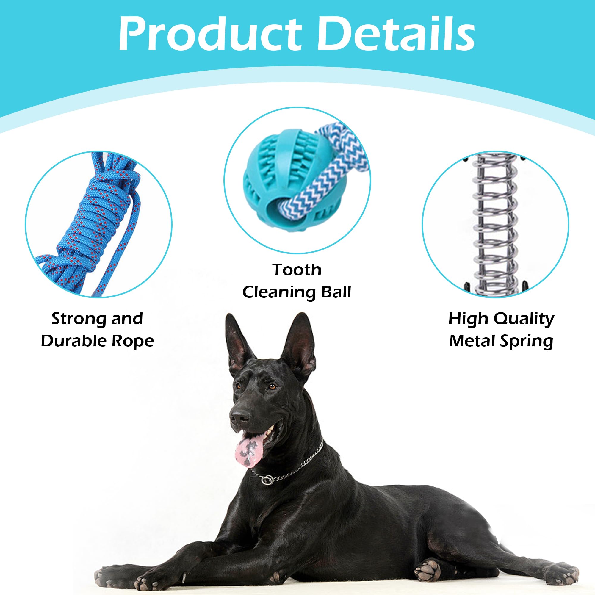Bungee Dog Toy Set,Dog Outdoor Bungee Solo Hanging Toy,Tether Tug of War Dog Toys for Pitbull Medium/Large Aggressive Chewers to Muscle Build, Interactive Excise 16ft Spring Pole Rope with Chew Toys