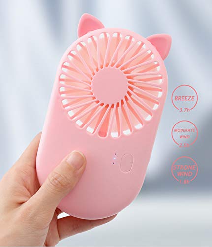 YUERR Portable Mini Fan Handheld Fans For Cooling Air 3 Speeds Adjustable USB Rechargeable Small Table Desk Fan Personal Quiet Eyelash Fan For Kids Women Men Home Office Travel(Pink Kitten)