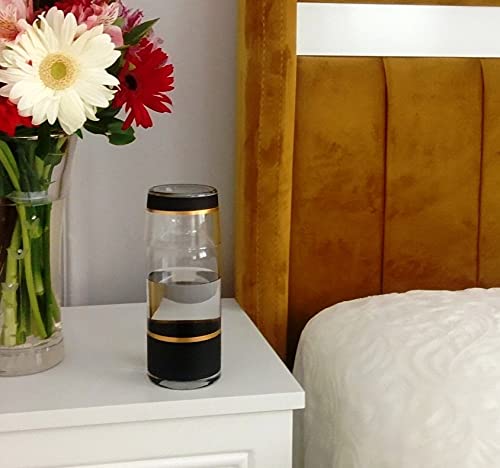 CEVVIZZ Bedside Water Carafe With Glass Set -Cup and Bottle to Keep Next To Your Bed for a Handy Midnight Drink - Glass Carafe 24 oz/Cup 7.5 oz - Beautiful Gift Box (GOLD ELEGANCE)