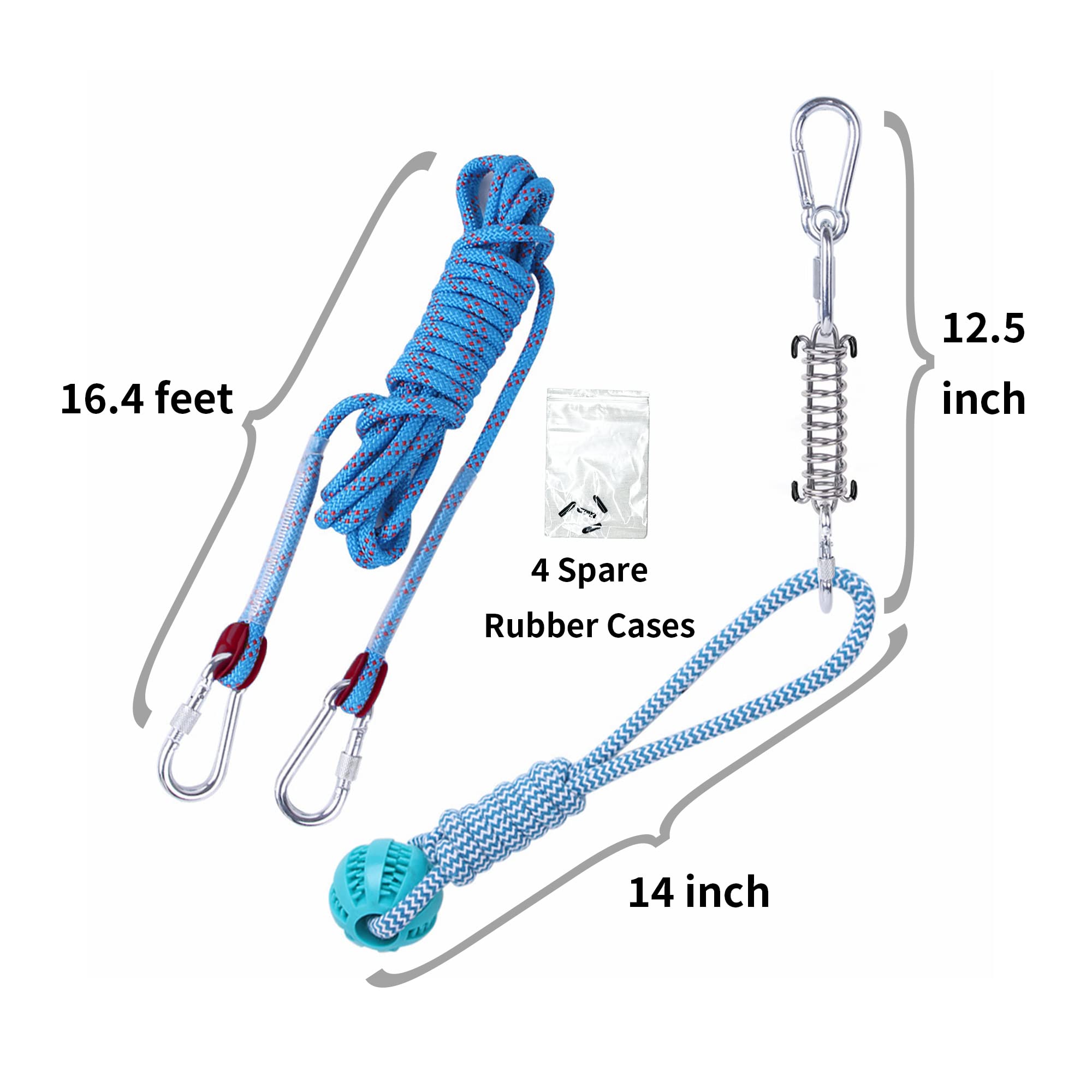 Bungee Dog Toy Set,Dog Outdoor Bungee Solo Hanging Toy,Tether Tug of War Dog Toys for Pitbull Medium/Large Aggressive Chewers to Muscle Build, Interactive Excise 16ft Spring Pole Rope with Chew Toys