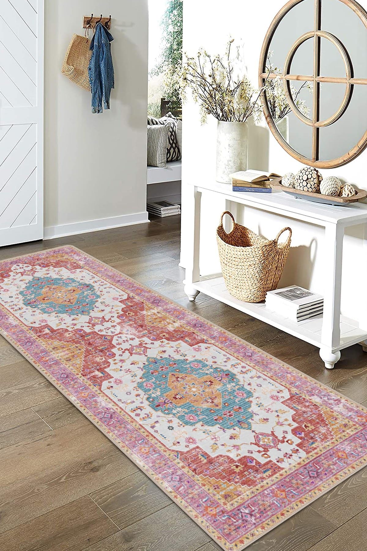 Poeti Washable Runner Rug 2x12, Non Slip Runners for Hallways, Ultra-Soft Carpet Runner Kitchen Runner Rug with Rubber Backing, Laundry Room Rug (Pink)