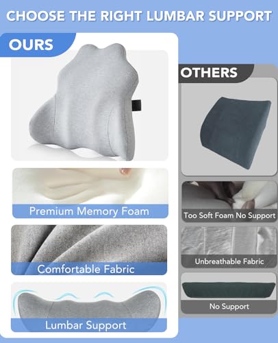 Guttylief Lumbar Support Pillow for Office Chair Back Support Pillow for Lower Back Pain Relief - Memory Foam Back Cushion for Car Computer, Gaming Chair Improve Posture Adjustable Anti-Slip Strap