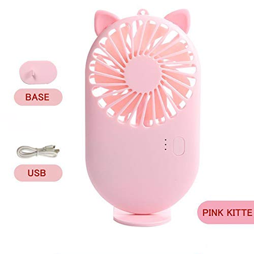 YUERR Portable Mini Fan Handheld Fans For Cooling Air 3 Speeds Adjustable USB Rechargeable Small Table Desk Fan Personal Quiet Eyelash Fan For Kids Women Men Home Office Travel(Pink Kitten)