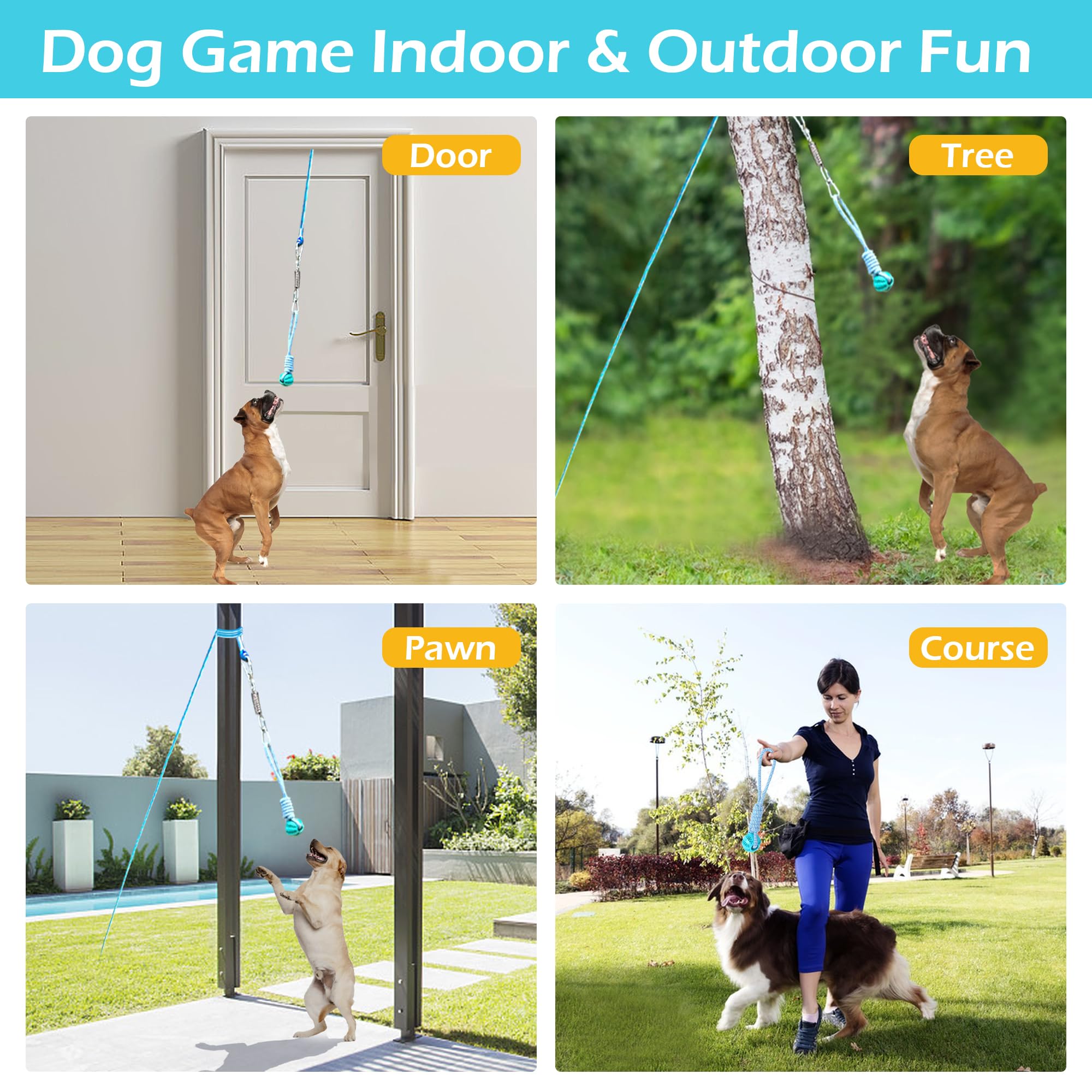 Bungee Dog Toy Set,Dog Outdoor Bungee Solo Hanging Toy,Tether Tug of War Dog Toys for Pitbull Medium/Large Aggressive Chewers to Muscle Build, Interactive Excise 16ft Spring Pole Rope with Chew Toys