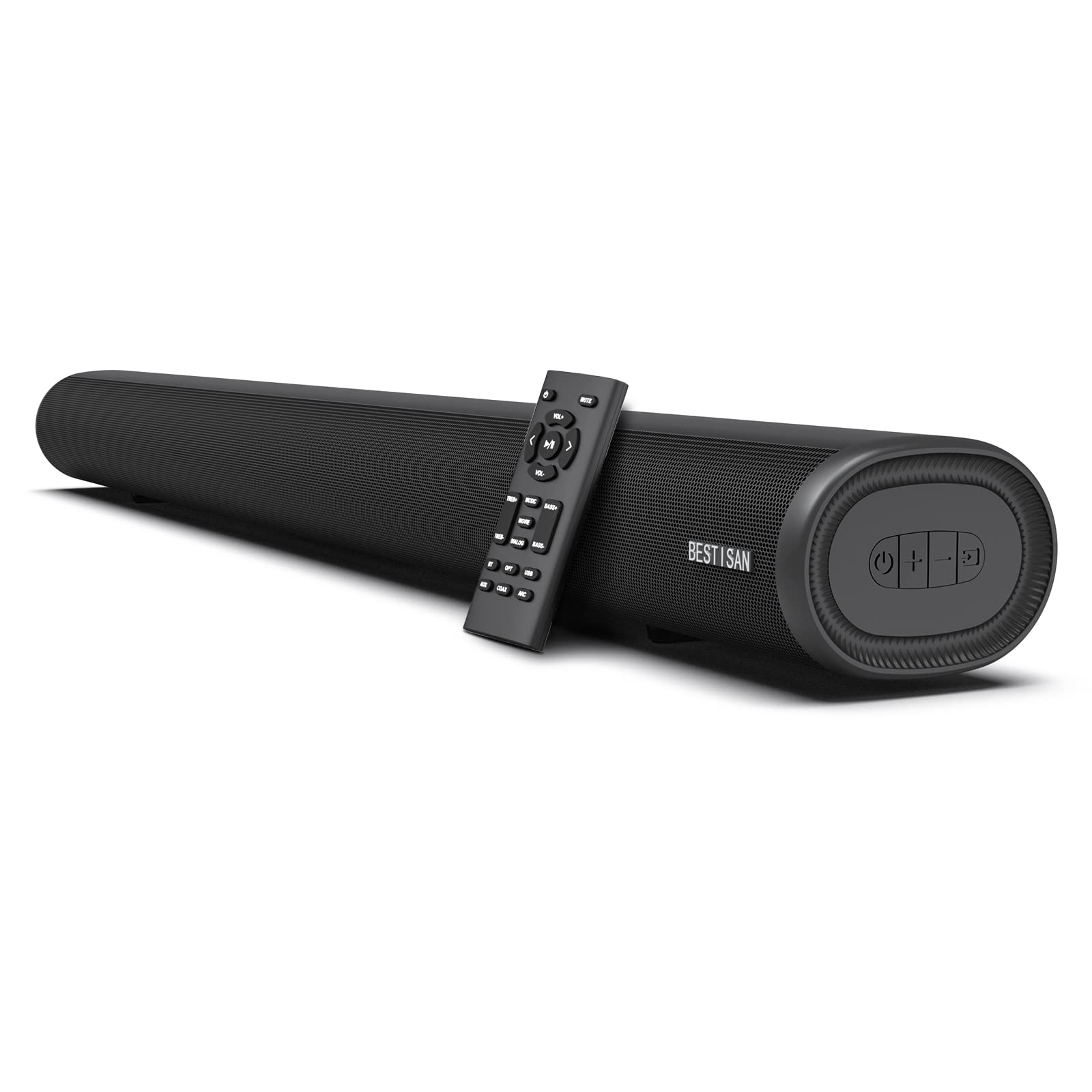 BESTISAN Sound Bar, 80 watts 33.5 inch Sound Bars for TV with Bluetooth 5.0, 3 EQs, Bass Adjustable, HDMI-ARC/Optical/Coaxial/Aux/USB Connection for Home Theater, Gaming, PC, Projectors, 2024 Version