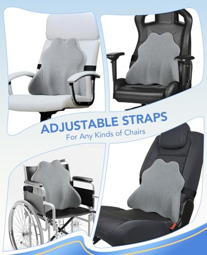 Guttylief Lumbar Support Pillow for Office Chair Back Support Pillow for Lower Back Pain Relief - Memory Foam Back Cushion for Car Computer, Gaming Chair Improve Posture Adjustable Anti-Slip Strap