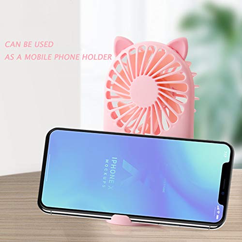 YUERR Portable Mini Fan Handheld Fans For Cooling Air 3 Speeds Adjustable USB Rechargeable Small Table Desk Fan Personal Quiet Eyelash Fan For Kids Women Men Home Office Travel(Pink Kitten)