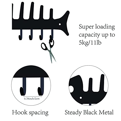 CREATCABIN Fishbone Key Holder Hanger Towel Rack Organizer with 6 Hooks Wall Mounted Decorative for Wall Bathroom Kitchen Entryway Door Including Screws and Anchors 10.6" x 3.9"