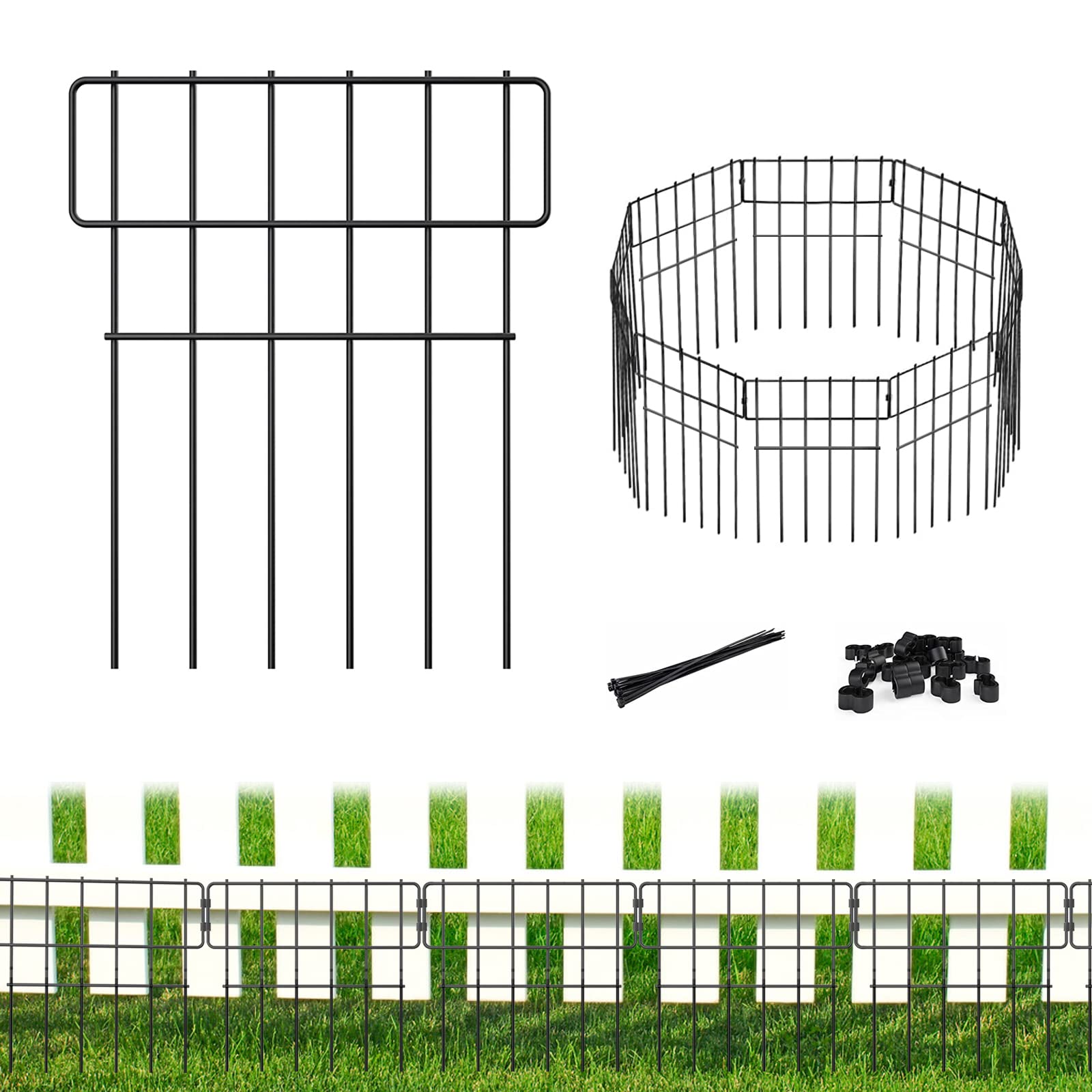 10 Pack Animal Barrier Fence, 17 Inch(H) X 10.8 Ft(L) No Dig Garden Decorative Fencing for Dog, Rabbits, Rustproof Metal Wire Panel Border for Ground Stakes, Outdoor Yard Landscape Patio