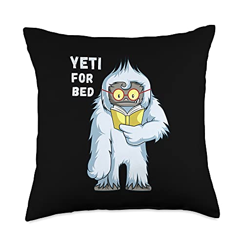 THE BEST YETI GIFT IDEAS Yeti for Bed Funny Book Lover Abominable Snowman Reading Fun Throw Pillow, 18x18, Multicolor