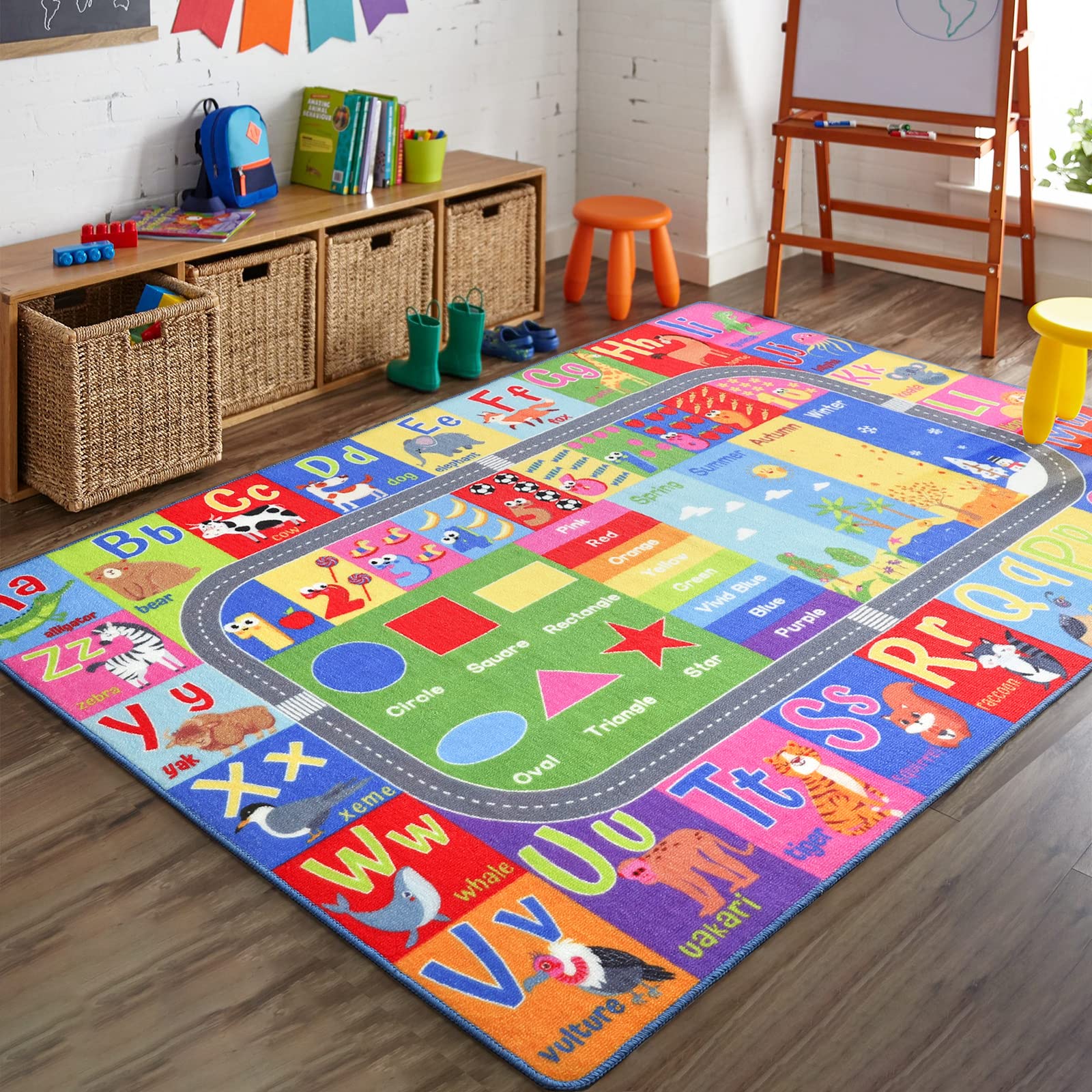 HOMORE Kids Educational Rug, Kids Collection Area Rug for Learning Alphabet, Numbers, Colors, Season and Animal Words, Playmat for Classroom Playroom, 3x5 Feet