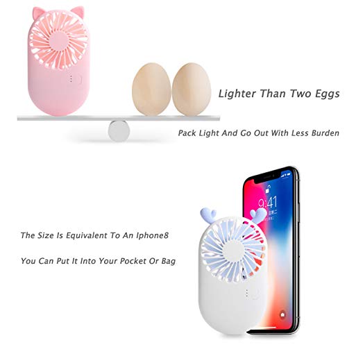 YUERR Portable Mini Fan Handheld Fans For Cooling Air 3 Speeds Adjustable USB Rechargeable Small Table Desk Fan Personal Quiet Eyelash Fan For Kids Women Men Home Office Travel(Pink Kitten)