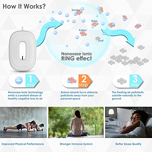 Nanosase ring personal air purifier necklace mini ionic wearable for Kids, Adults, healthy negative ion therapy, filterless mobile air ionizer by igozen. (White + Black, 2 Pack)