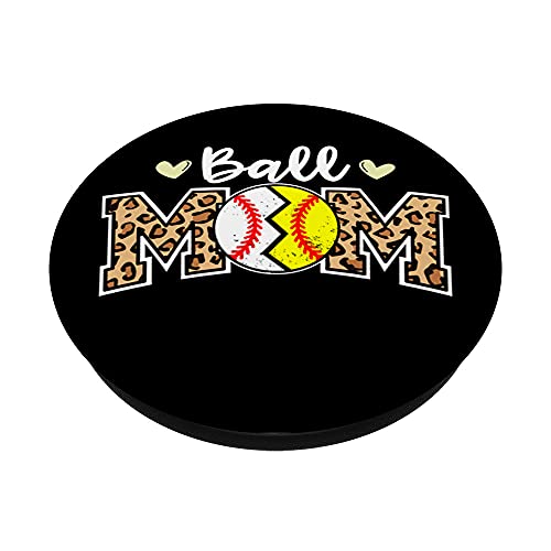 Ball Mom Leopard Funny Baseball Softball Player Mom PopSockets PopGrip: Swappable Grip for Phones & Tablets