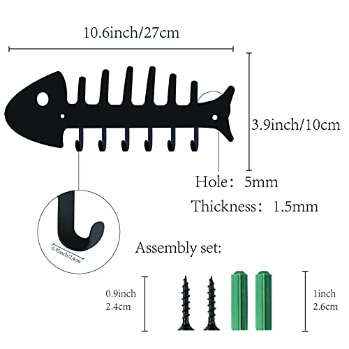 CREATCABIN Fishbone Key Holder Hanger Towel Rack Organizer with 6 Hooks Wall Mounted Decorative for Wall Bathroom Kitchen Entryway Door Including Screws and Anchors 10.6" x 3.9"