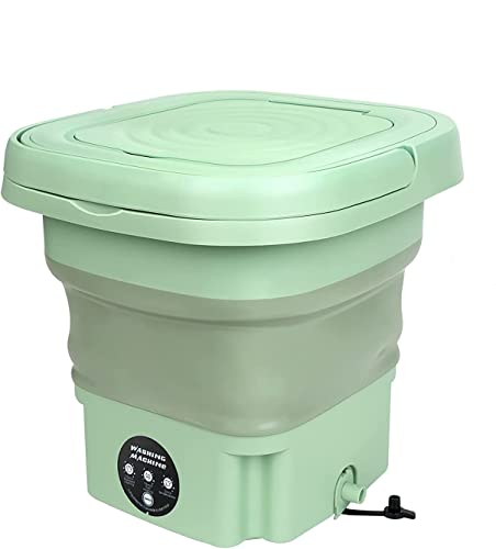 Portable Washing Machine,8L Mini Folding Bucket Washer with Drainage Pipe for Socks Underwear Baby Clothes,Suitable for Apartment Camping RV Travel laundry, Green