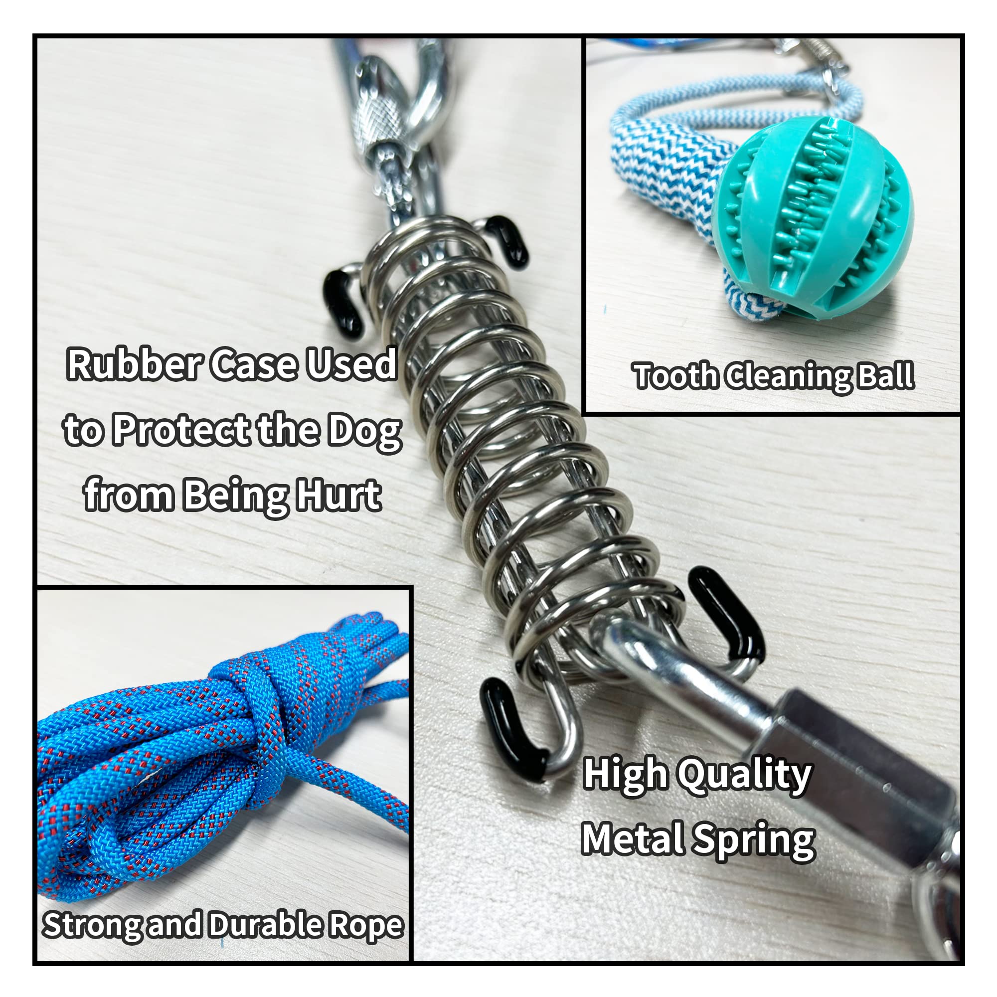 Bungee Dog Toy Set,Dog Outdoor Bungee Solo Hanging Toy,Tether Tug of War Dog Toys for Pitbull Medium/Large Aggressive Chewers to Muscle Build, Interactive Excise 16ft Spring Pole Rope with Chew Toys