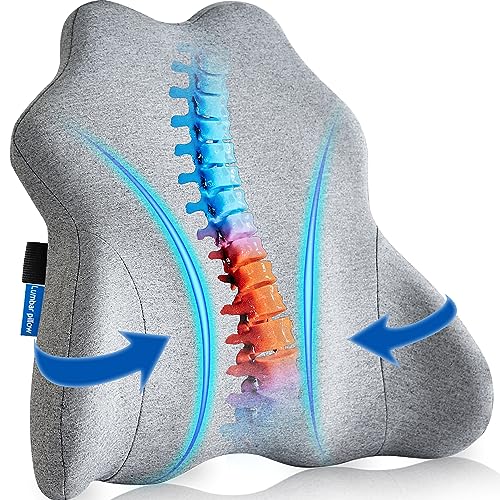 Guttylief Lumbar Support Pillow for Office Chair Back Support Pillow for Lower Back Pain Relief - Memory Foam Back Cushion for Car Computer, Gaming Chair Improve Posture Adjustable Anti-Slip Strap