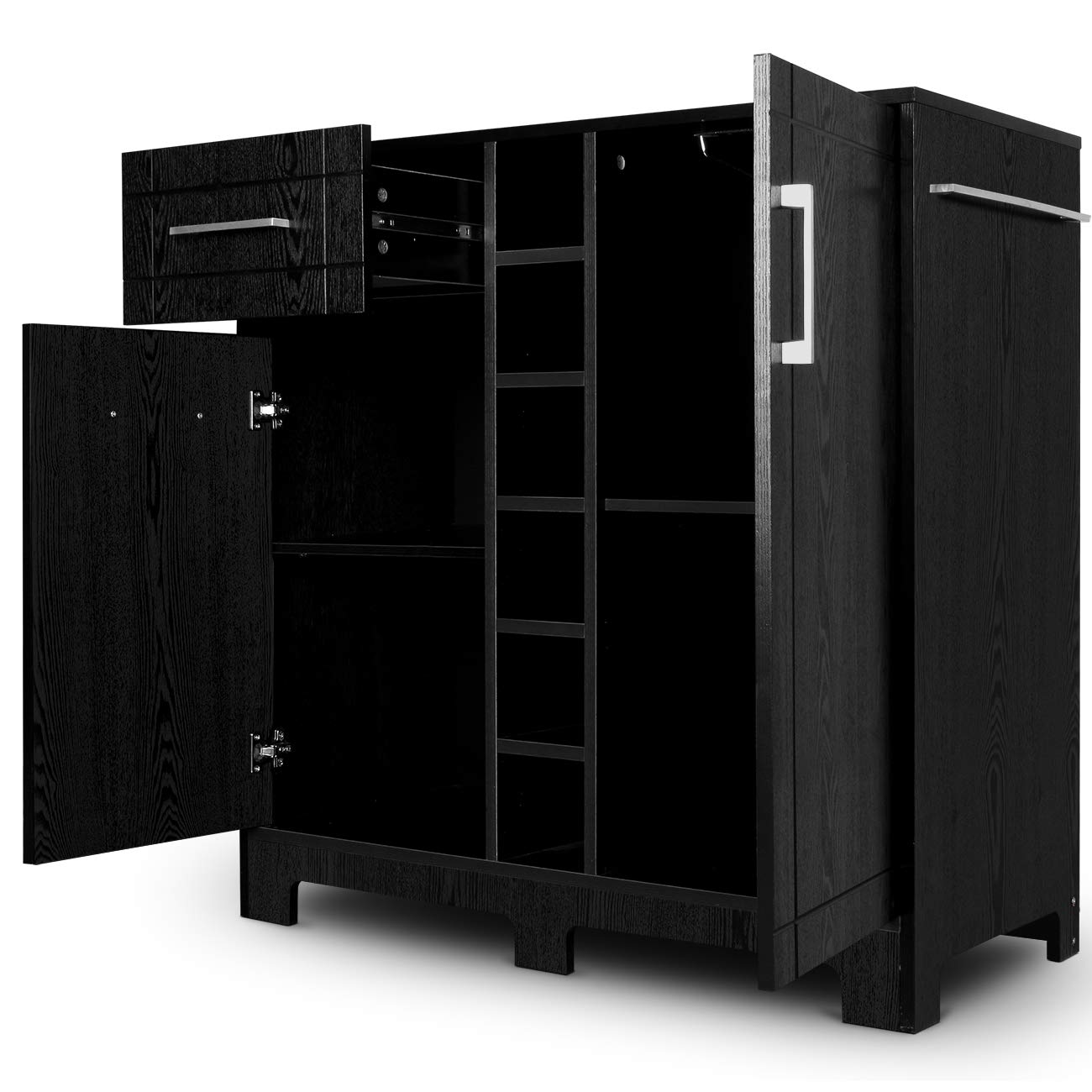 BELLEZE Wine Cabinet with Drawers, Storage Shelves and 6-Bottle Wine Rack, Sideboard Buffet, Coffee Bar, Cupboard for Dining Room, Kitchen, Living Room -Vietti (Light Black)