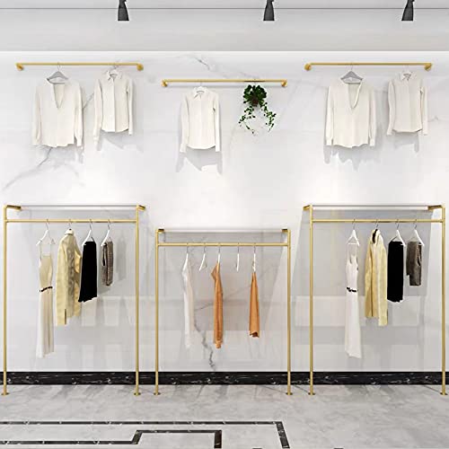 FURVOKIA Modern Simple Industrial Pipe and Wood Garment Rack,Wall Mounted Hanging Rods Clothing Rack,Retail Display Storage Clothes Hanging Shelves(Gold, 47.2" L)