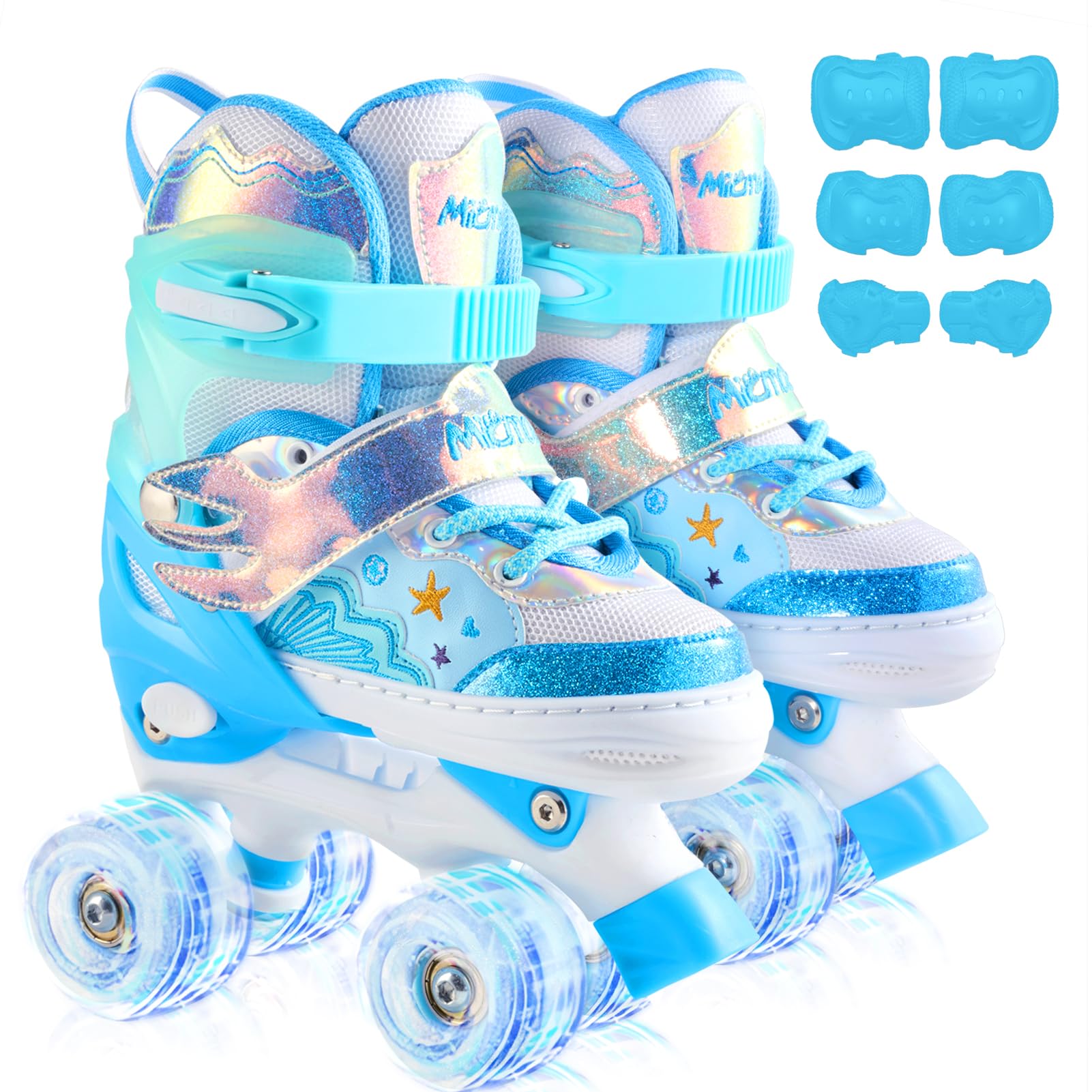 Mermaid Kids Roller Skates Adjustable Roller Skates with Light Up Wheels for Kids, Beginner, Girls, Boys Outdoor Roller Skating for Toddlers, Skating Shoes for Ages 3-12