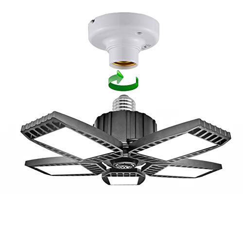 Garage Ceiling Lights, 10000LM Bright Led Deformable Lights for Garage, 100W LED Garage Light, Easy to Install 5 Glow Panels Ceiling Lamp for Basement Workshop Warehouse Attic Indoor Black