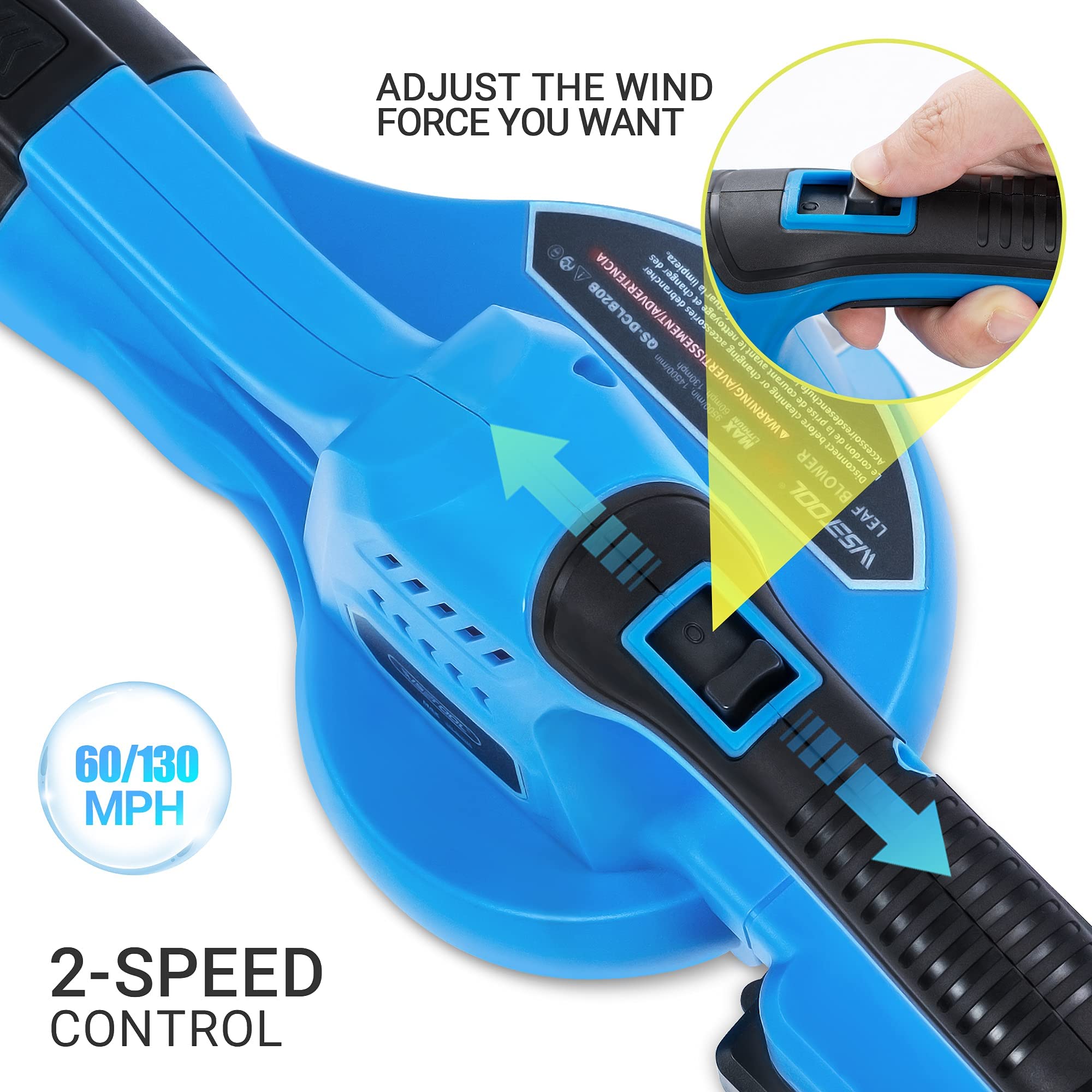 WISETOOL 20V Leaf Blower Cordless, Battery Powered Leaf Blower with 2 Battery and Charger, Rechargeable Electric Handheld Leaf Blowers Variable Speed with 2 Tubes for Patio, Lawn, Leaves