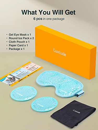 Luxtude Cooling Gel Eye Mask for Dry Eyes, Hot & Cold Compress - Reusable Ice Pack Relieves Puffiness, Dark Circles & Headaches (Blue)