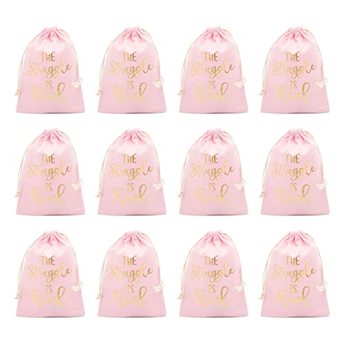 Sparkle and Bash Pink Drawstring Hangover Kit Gift Bags for Bachelorette Party Favors (5 x 7 In, 12 Pack)
