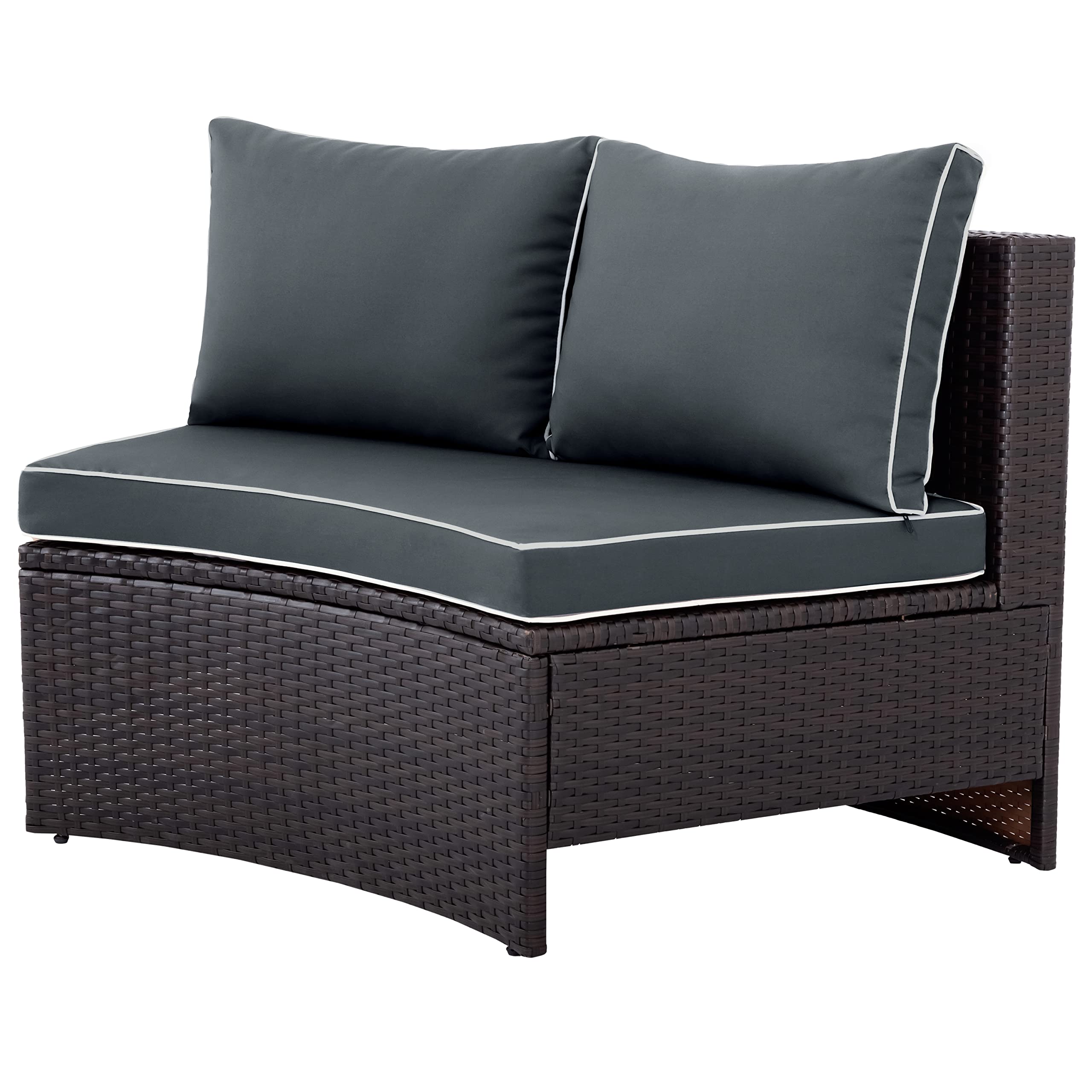 KLMM 6 Pieces Outdoor Sectional Conversation Set,Patio Half Round PE Wicker Furniture Sofa Set with 1 Storage Side Table for Umbrella,for Porch Lawn Garden Backyard Poolside