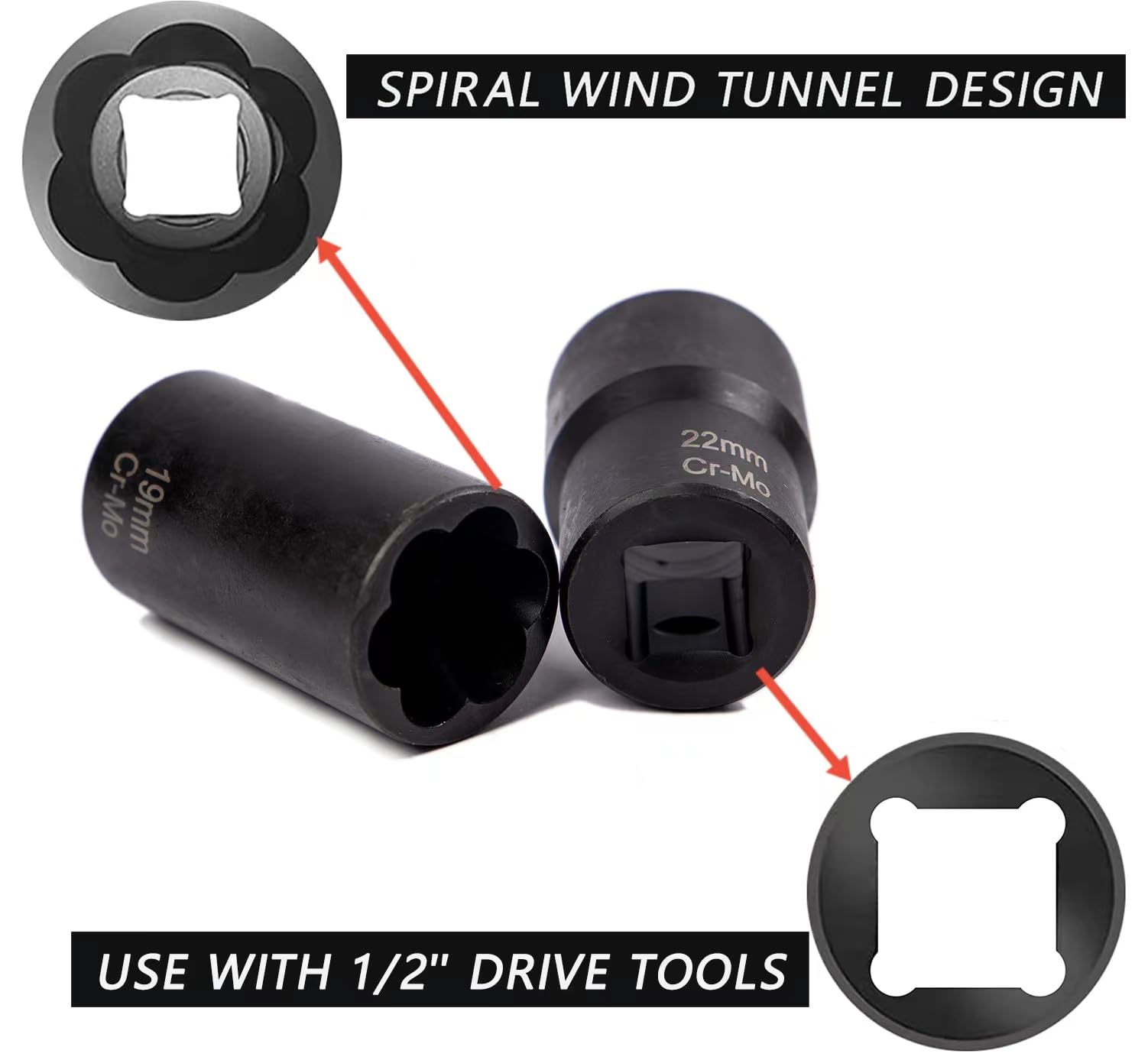 LONKER 6PCS Lug Nut Bolt Extractor Set, Twist Socket Set 1/2" Drive Rounded Bolt & Stripped Lug Nut Remover Socket Tool Kit