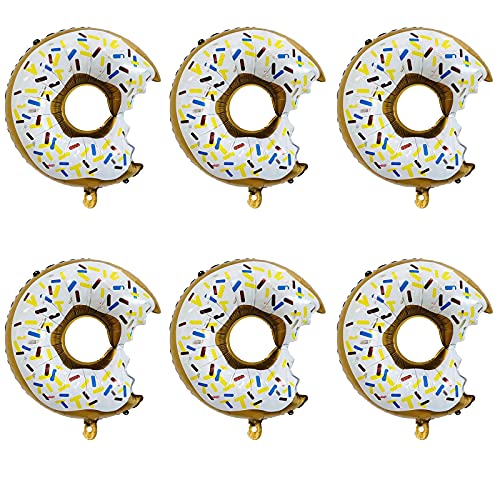 Donut Foil Balloon Doughnut Mylar Balloons Sweet Candy Balloon for Baby Shower Party Decoration White 6pcs
