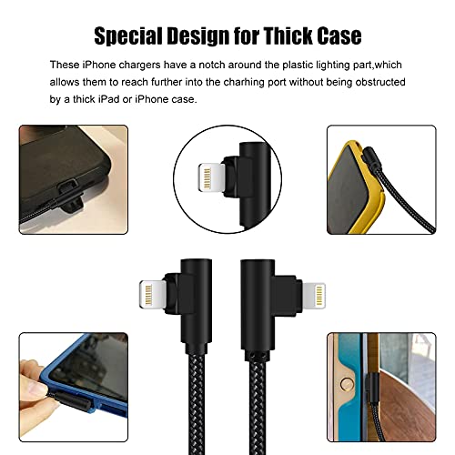 Osecet iPhone Charger 3ft MFi Certified 3 Pack 90 Degree Nylon Braided Lightning Cable Right Angle iPhone Charging Cord for iPhone 13 12 11 Pro X XS XR 8 Plus 7 6 5 and More (Black, 3 FT)