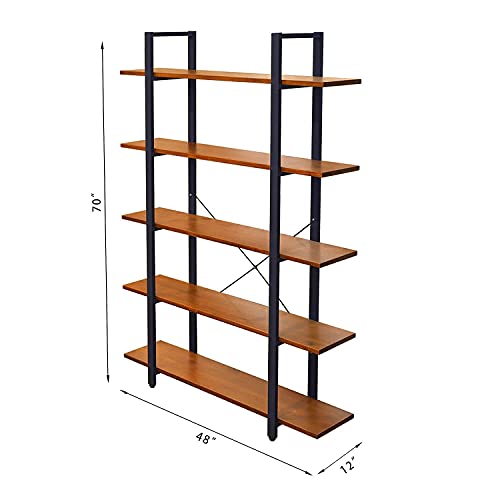 CONSDAN Industrial Bookshelf, USA Grown Hardwood, Real Wood Bookshelves, Modern Open Rustic Bookcase, Storage Shelf, Display Shelf, Poplar Solid Wood-5 Tier Shelf
