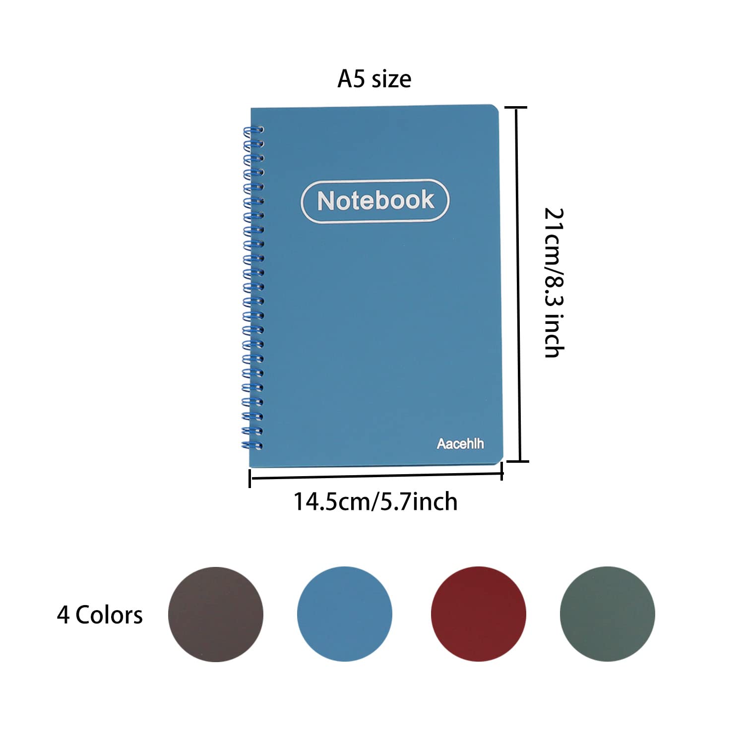 Aacehlh Spiral Notebook Set of 4, A5 College Ruled Lined Journal/Notebook,5.7'' x 8.3'',80 Sheets Per Notebook,Writing Journals for Work, Office & School Supplies. (Blue,Brown,Green,Wine red)