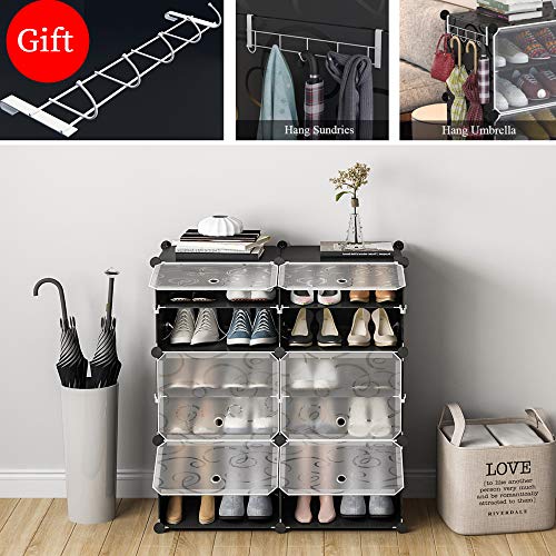 KOUSI Portable Shoe Rack Organizer 72 Pair Tower Shelf Storage Cabinet Stand Expandable for Heels, Boots, Slippers, Transparent Door