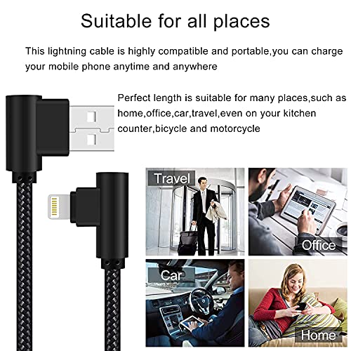 Osecet iPhone Charger 3ft MFi Certified 3 Pack 90 Degree Nylon Braided Lightning Cable Right Angle iPhone Charging Cord for iPhone 13 12 11 Pro X XS XR 8 Plus 7 6 5 and More (Black, 3 FT)