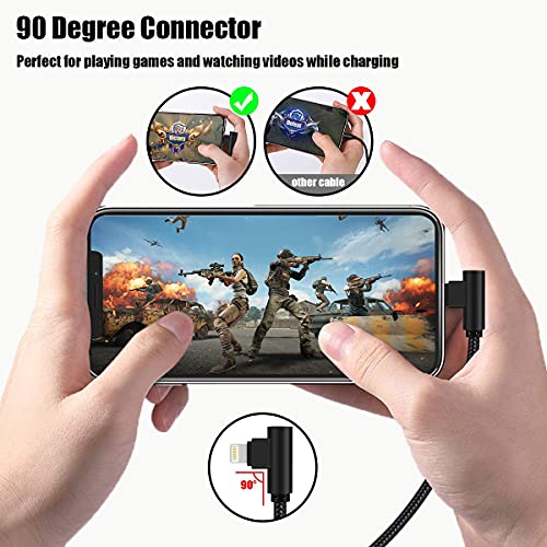 Osecet iPhone Charger 3ft MFi Certified 3 Pack 90 Degree Nylon Braided Lightning Cable Right Angle iPhone Charging Cord for iPhone 13 12 11 Pro X XS XR 8 Plus 7 6 5 and More (Black, 3 FT)