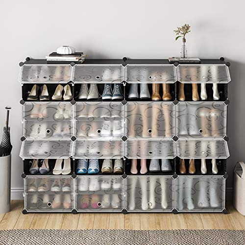 KOUSI Portable Shoe Rack Organizer 72 Pair Tower Shelf Storage Cabinet Stand Expandable for Heels, Boots, Slippers, Transparent Door