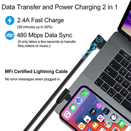 Osecet iPhone Charger 3ft MFi Certified 3 Pack 90 Degree Nylon Braided Lightning Cable Right Angle iPhone Charging Cord for iPhone 13 12 11 Pro X XS XR 8 Plus 7 6 5 and More (Black, 3 FT)