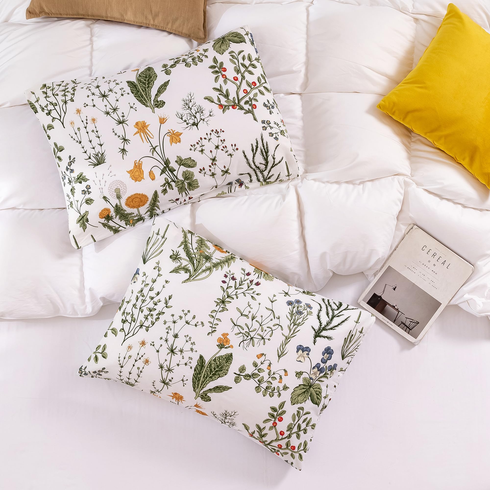 ECOCOTT 100% Cotton Pillowcases Standard Size, Floral Print Pattern Pillow Cover 2 Pack, Super Soft Envelope Closure Standard Pillow Case Set (Standard, 20"x26")
