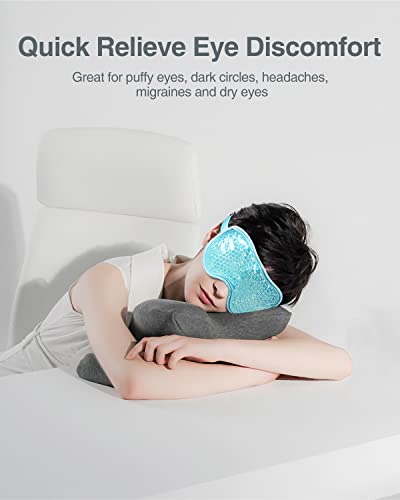 Luxtude Cooling Gel Eye Mask for Dry Eyes, Hot & Cold Compress - Reusable Ice Pack Relieves Puffiness, Dark Circles & Headaches (Blue)