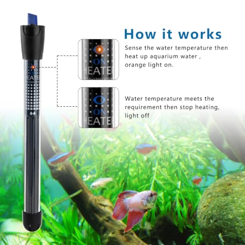 DOMICA 100W Submersible Aquarium Heater, Adjustable Fish Tank Heater, Suction Cups and Free Thermometer Suitable for Marine Saltwater and Freshwater