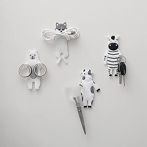 SUBIAOY Adhesive Wall Hooks-4PCS Cute Animal Decorative Wall Hooks Reusable Waterproof Self Adhesive Hooks Bear Cow Dog Zebra Sticker Refrigerator Gifts Can Washed Home Decoration Wall Hook