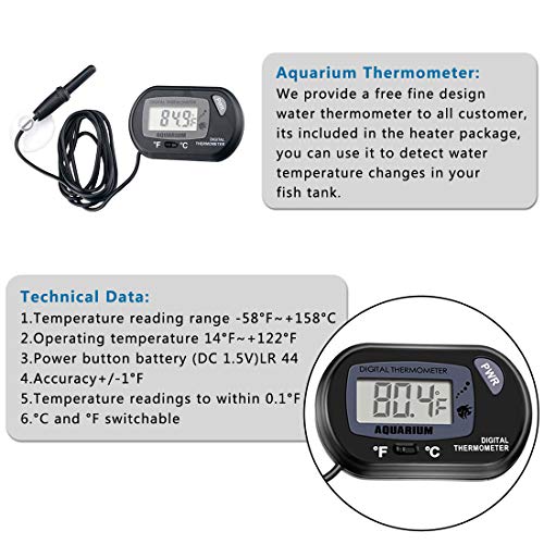 DOMICA 100W Submersible Aquarium Heater, Adjustable Fish Tank Heater, Suction Cups and Free Thermometer Suitable for Marine Saltwater and Freshwater