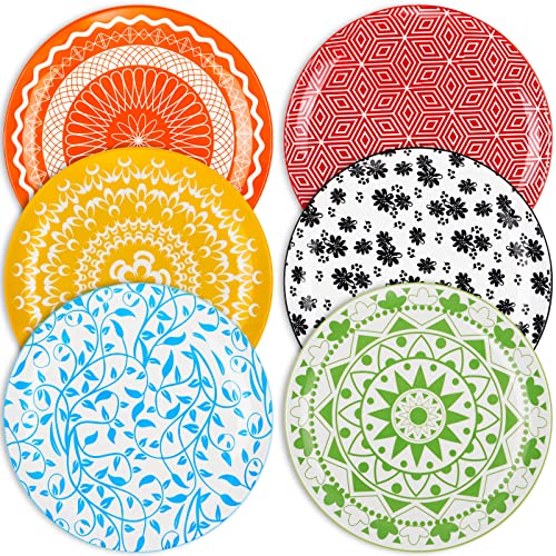 Porcelain Dinner Plates Set of 6, Vivimee 10.2 Inch Large Dinner Dishes Set, Ceramic Salad Plates Set, Colorful Serving Plates for Restaurant, Kitchen and Family Party Use, Dishwasher & Microwave Safe