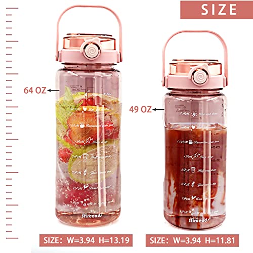 Slirceods half gallon filtered water bottle(Mother's Day Gift),64OZ Pink Water Bottle with Straw& Time Marker -Increase ph-BPA Free(1pack Filter)