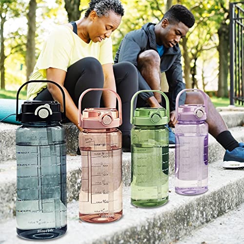 Slirceods half gallon filtered water bottle(Mother's Day Gift),64OZ Pink Water Bottle with Straw& Time Marker -Increase ph-BPA Free(1pack Filter)